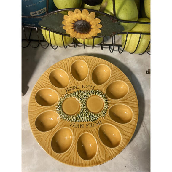 Enesco | Other | Vtg Enesco Ceramic Egg Plate Farm Fresh Deviled Egg ...